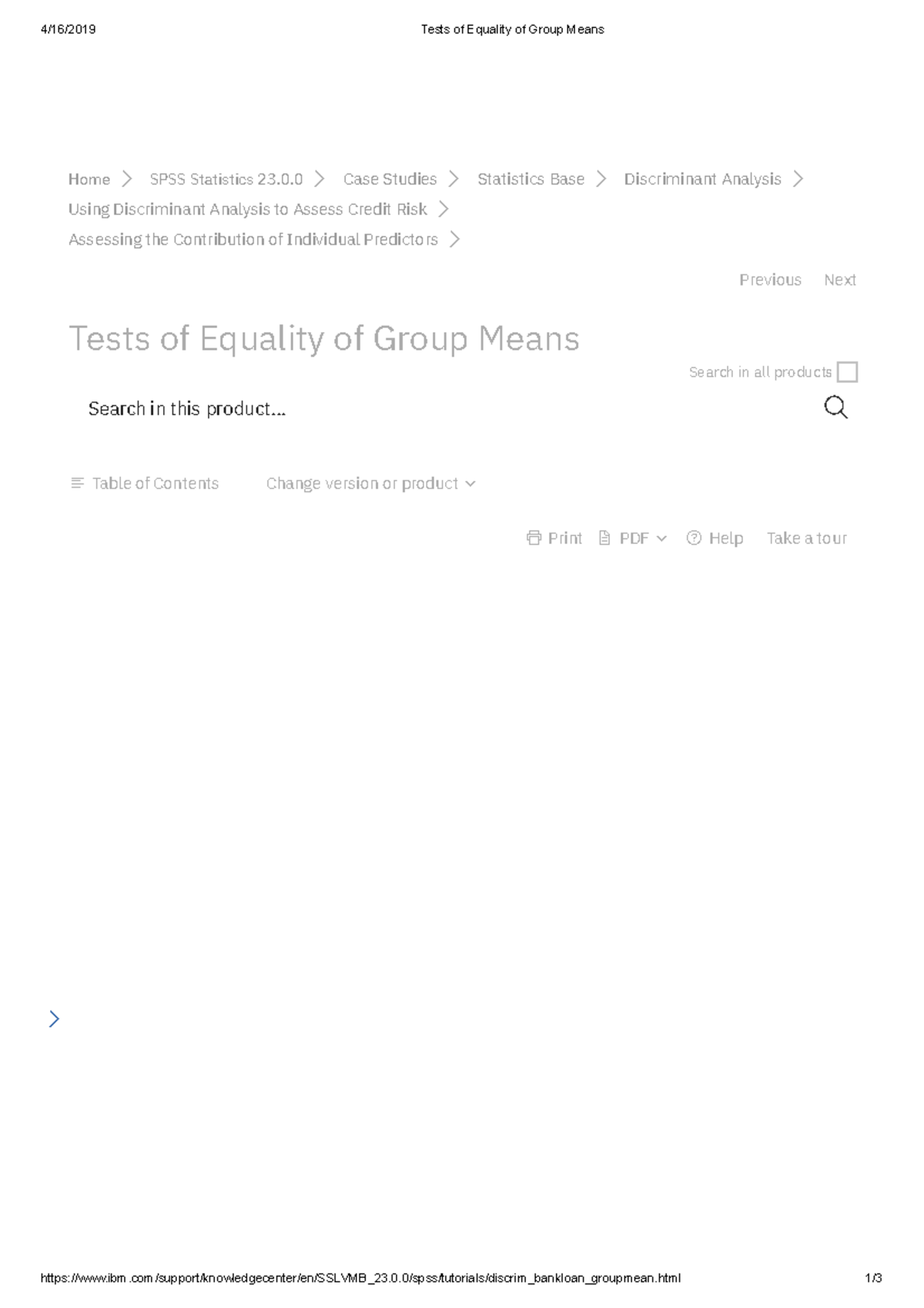 Tests of Equality of Group Means - 4/16/2019 Tests of Equality of Group ...