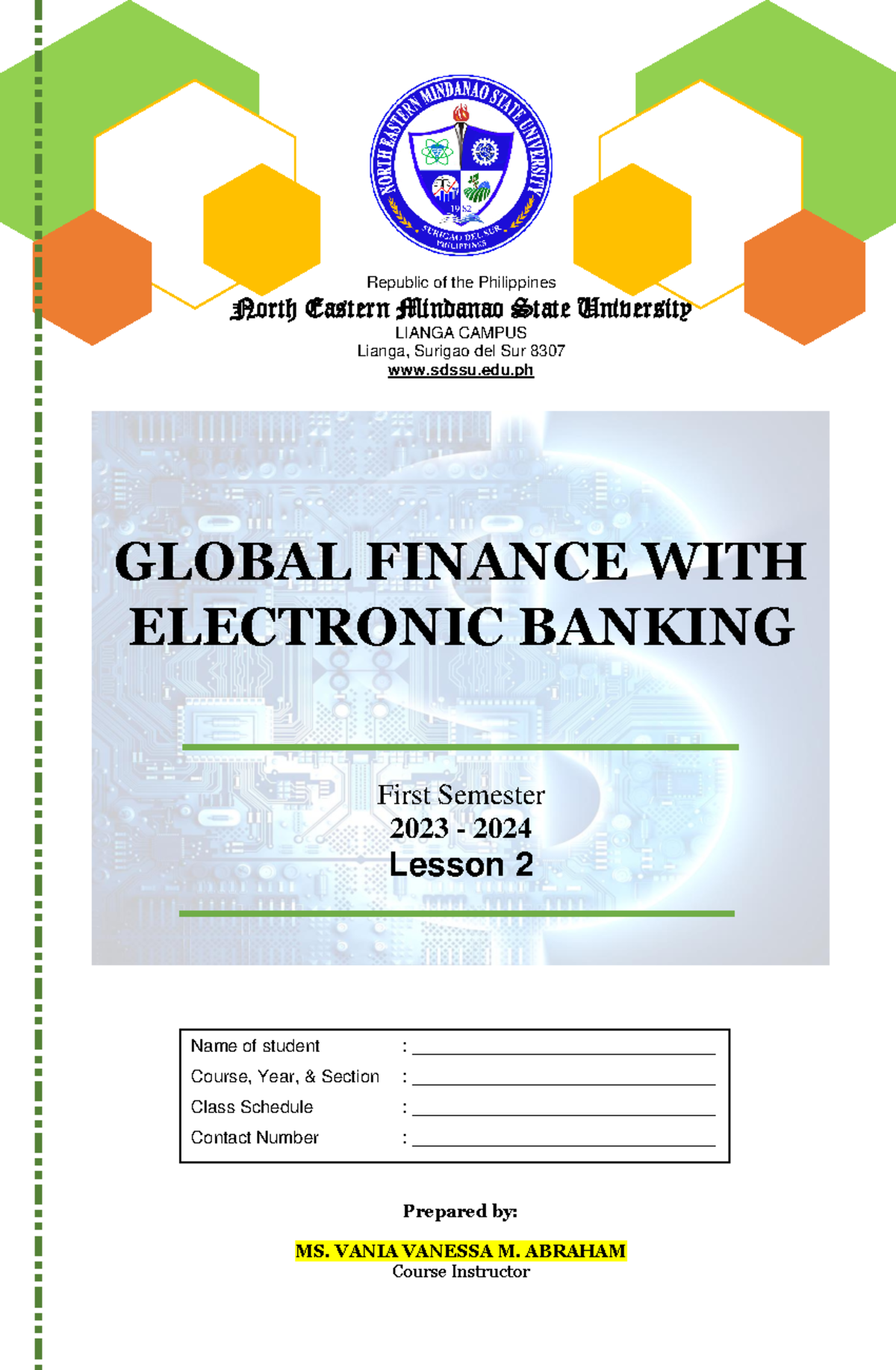 Global Finance with Electronic Banking Lesson 2 By Ms - Name of student ...