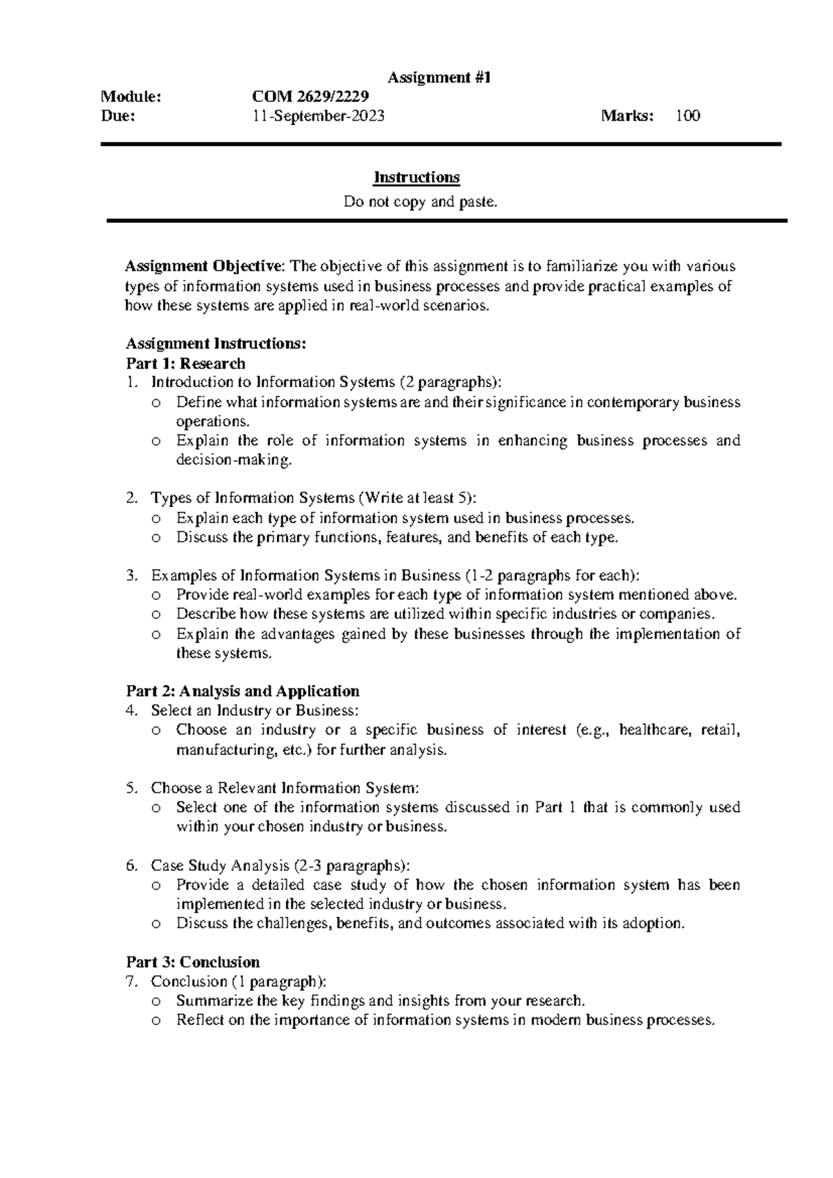 Asignment 1 - System analysis - Assignment # Module: COM 2629/ Due: 11 ...