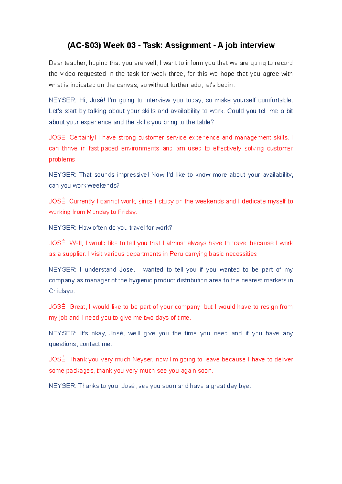 Tarea numero03 semana03 - (AC-S03) Week 03 - Task: Assignment - A job interview Dear teacher ...