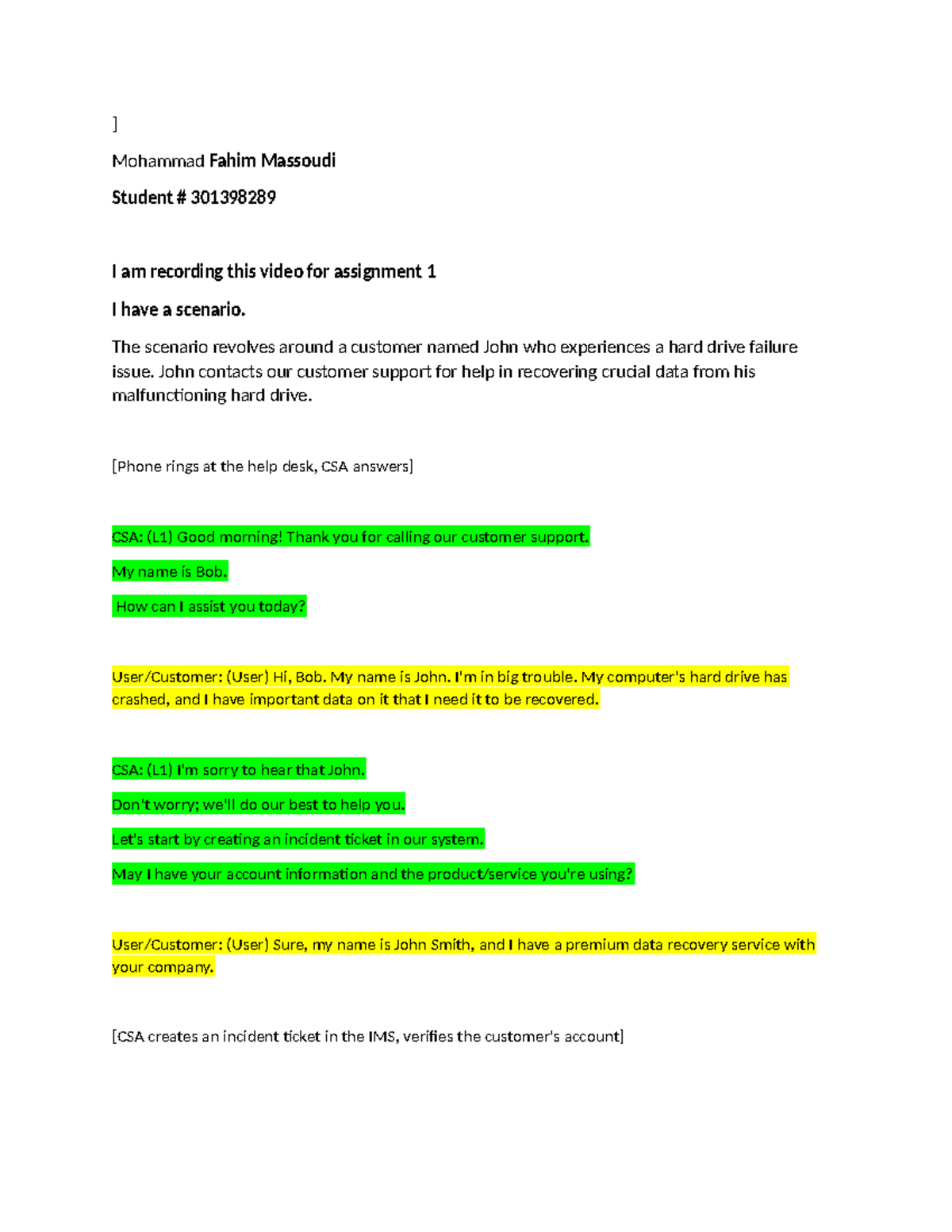 Scenario - Jeuebrjiejsnene - ] Mohammad Fahim Massoudi Student ...