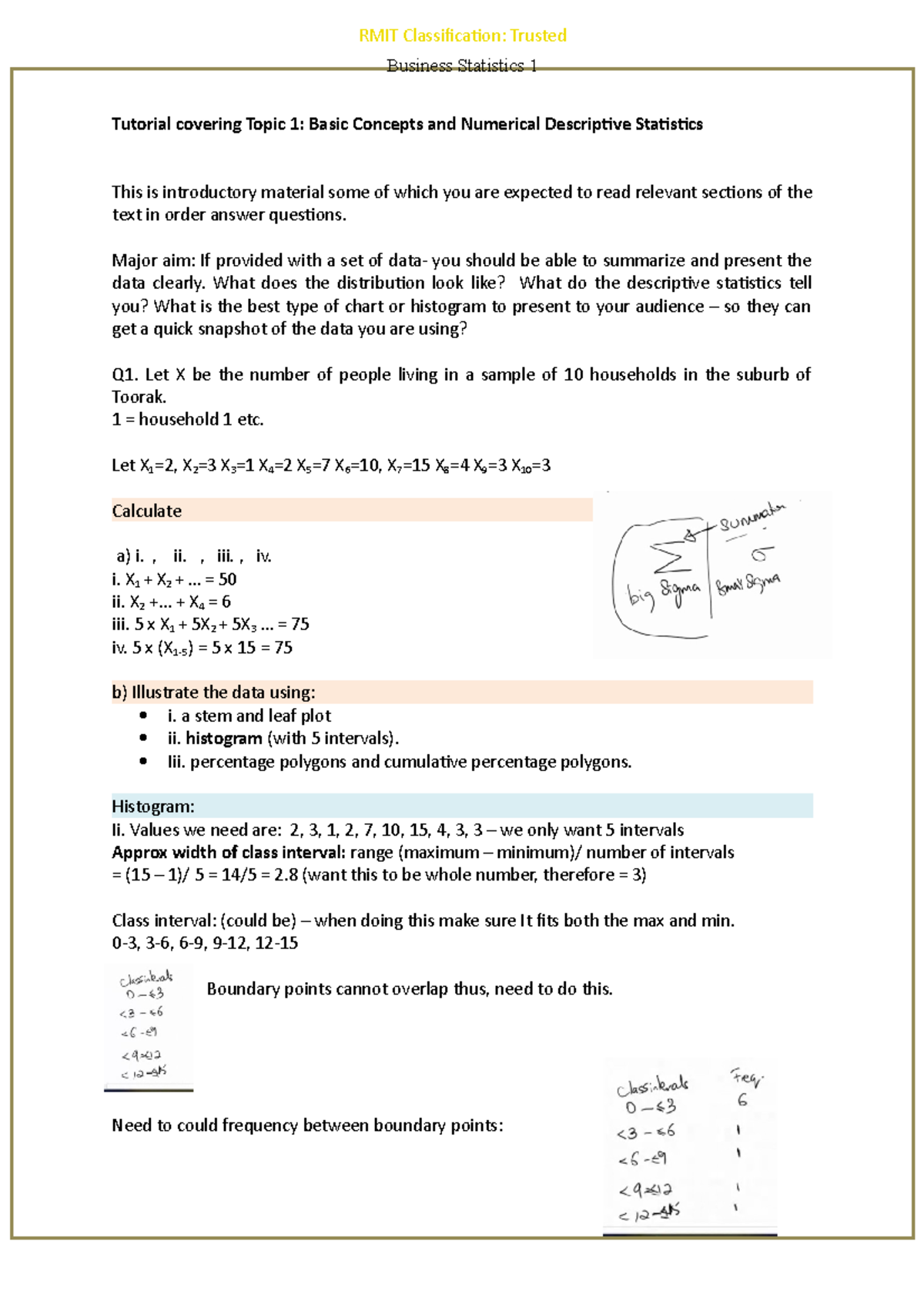 Tutorial covering Topic 1 - Questions 2022 - Business Statistics 1 ...