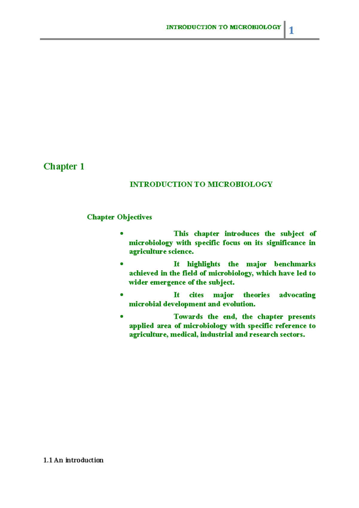 Imp Ch 1 microbiology with QA - INTRODUCTION TO MICROBIOLOGY 1 Chapter ...