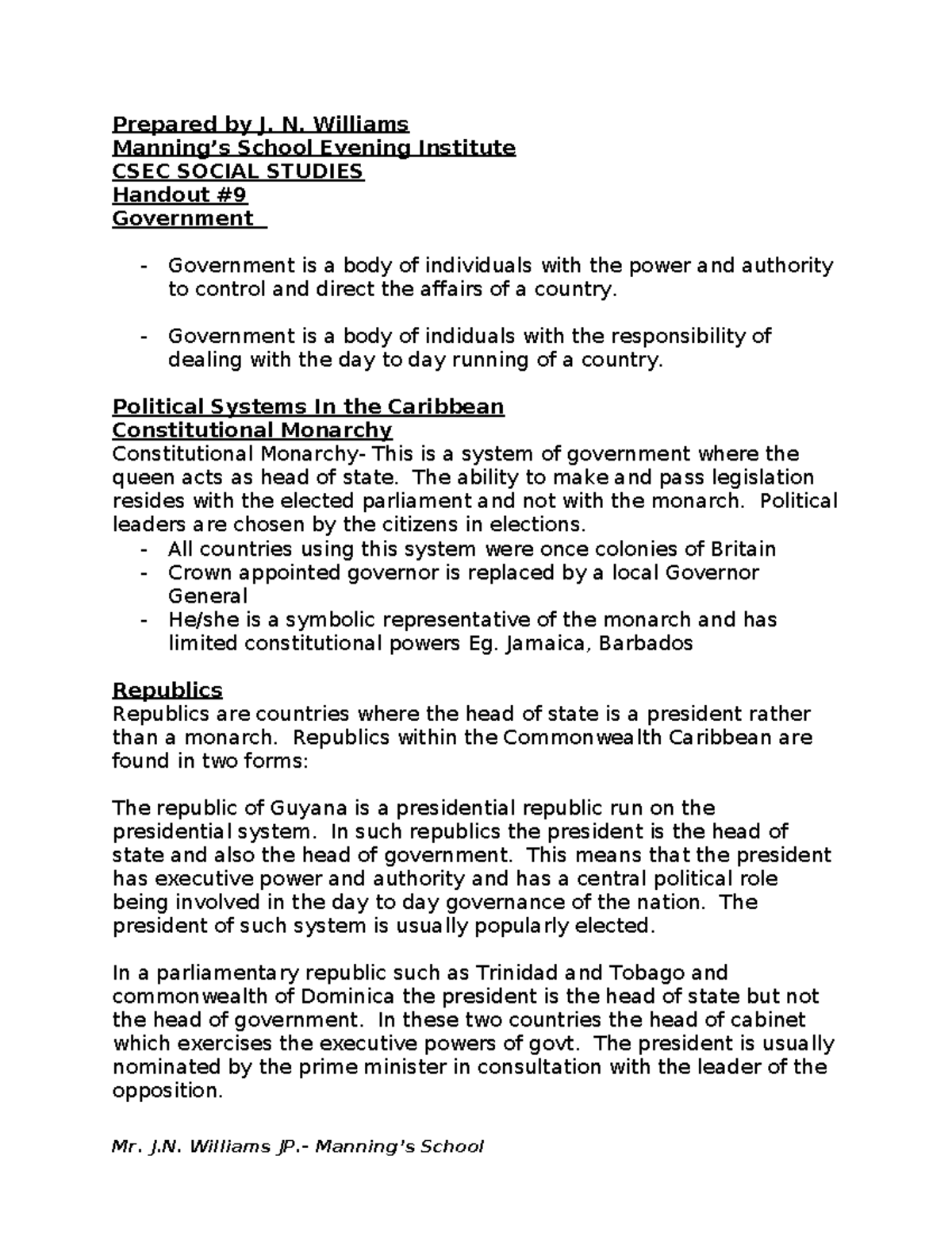 Social Studies Sba prep - Prepared by J. N. Williams Manning’s School ...