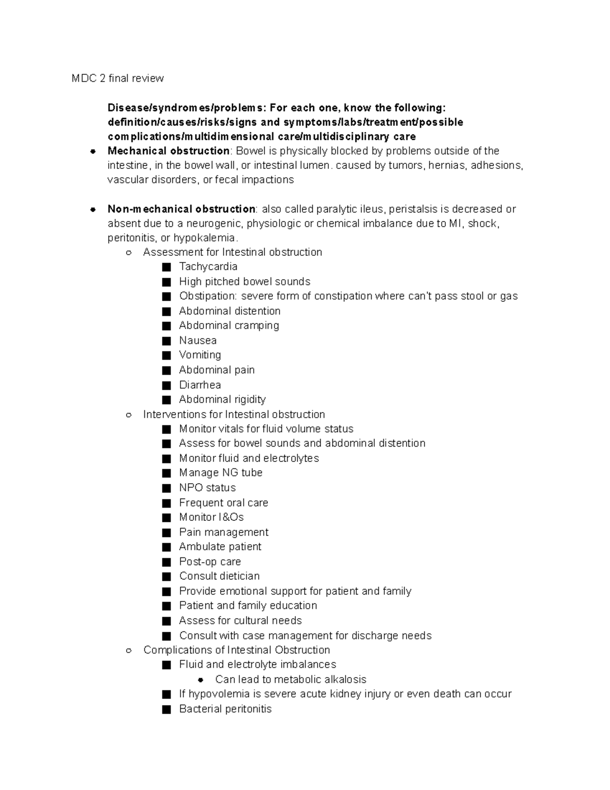MDC final review - notes - MDC 2 final review Disease/syndromes ...