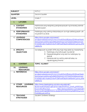 LAS # 1 - A sample learning plan for Filipino 8. - FILIPINO 8 S 2021 ...