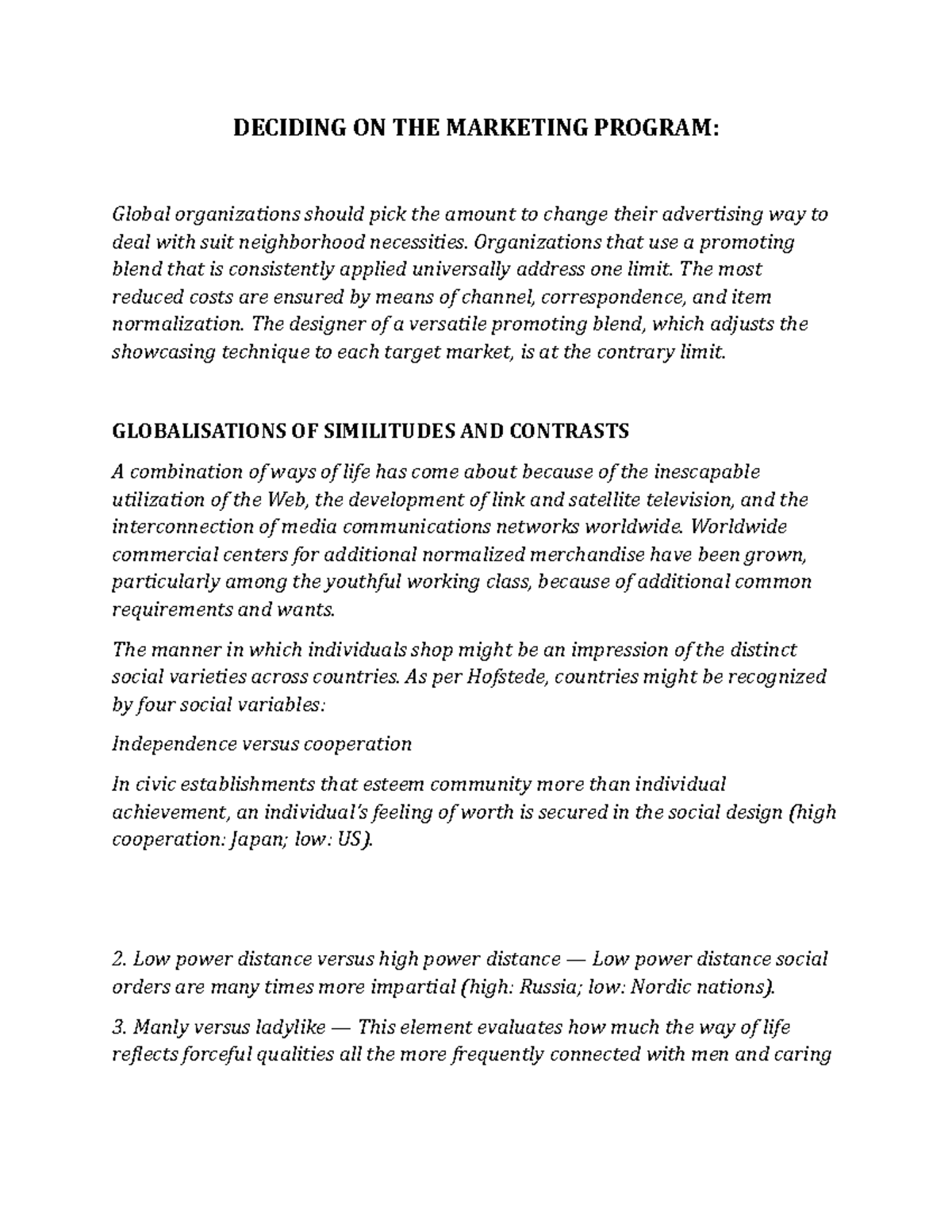 Deciding ON THE Marketing Program - DECIDING ON THE MARKETING PROGRAM ...