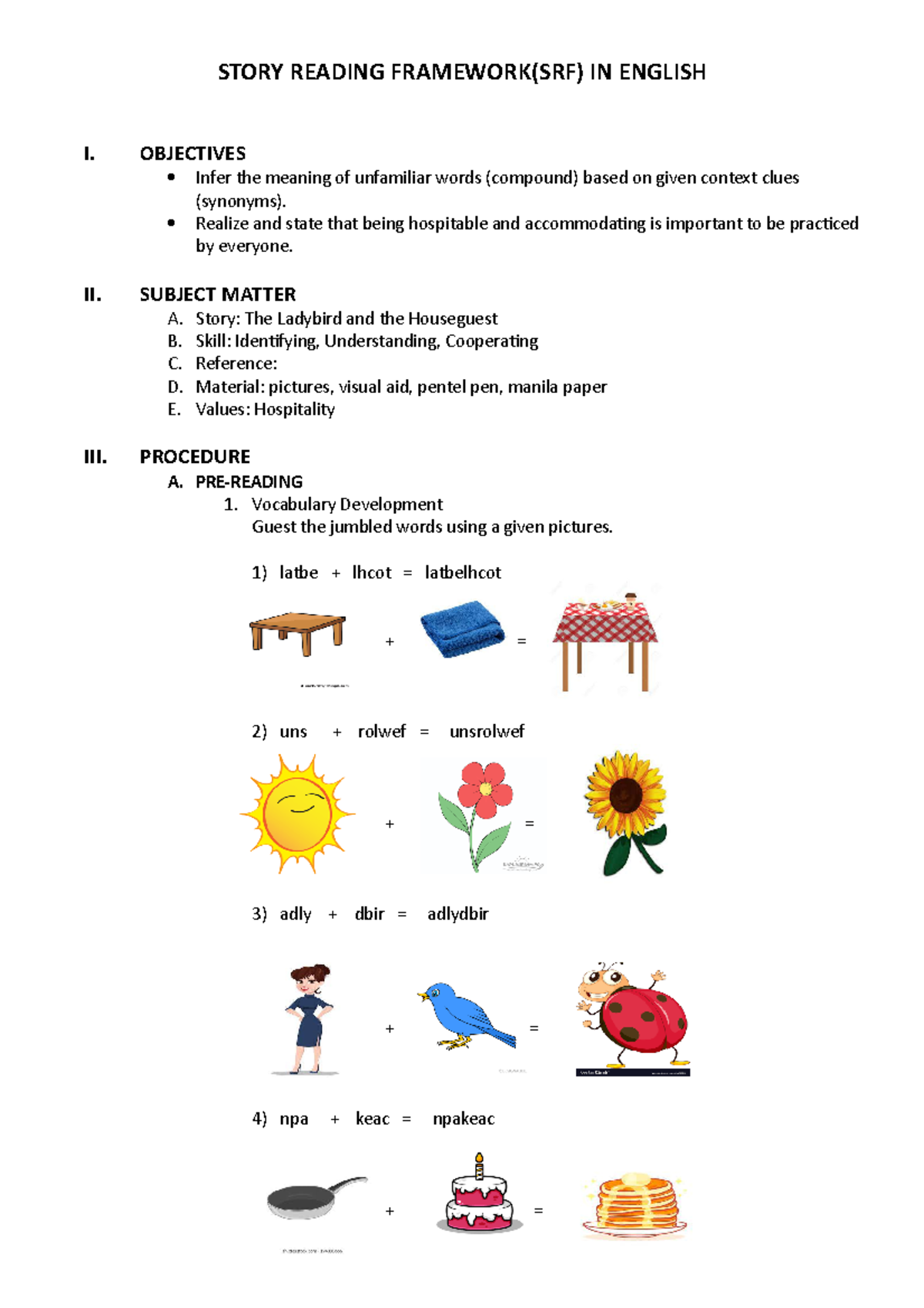 SRF - Nahahaha - STORY READING FRAMEWORK(SRF) IN ENGLISH I. OBJECTIVES ...