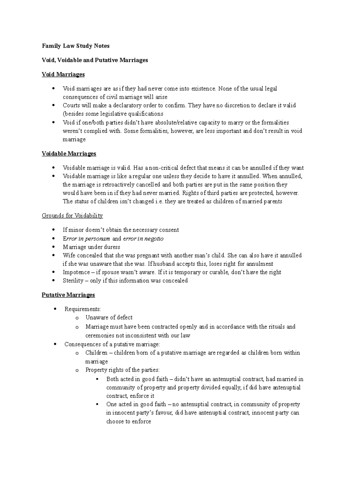 Void, Voidable and Putative Marriages - Family Law Study Notes Void ...