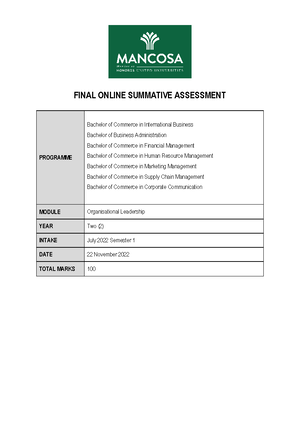Generic - Organisational Leadership - Module Guide Copyright© 2023 ...