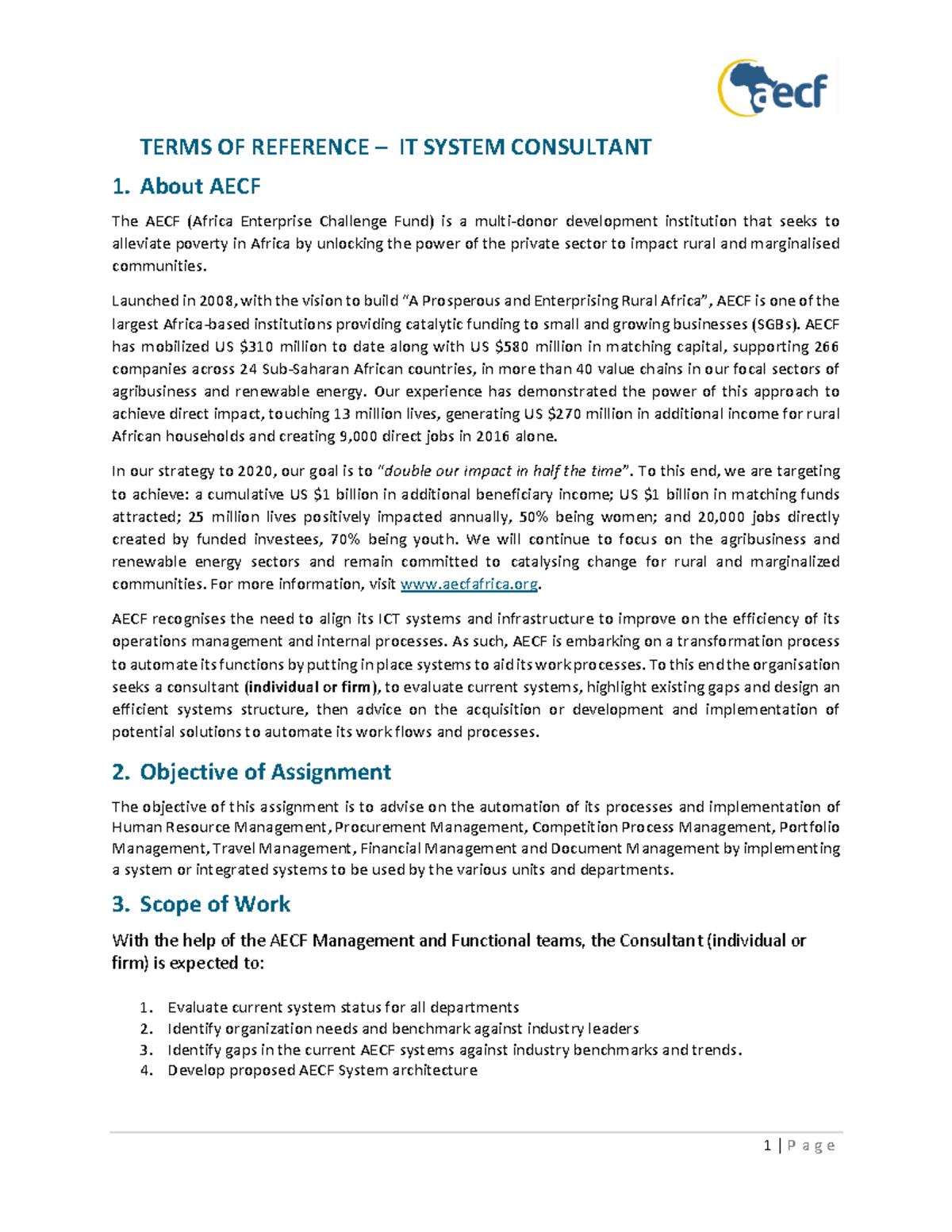 Terms of Reference - IT System Consultant - TERMS OF REFERENCE – IT ...