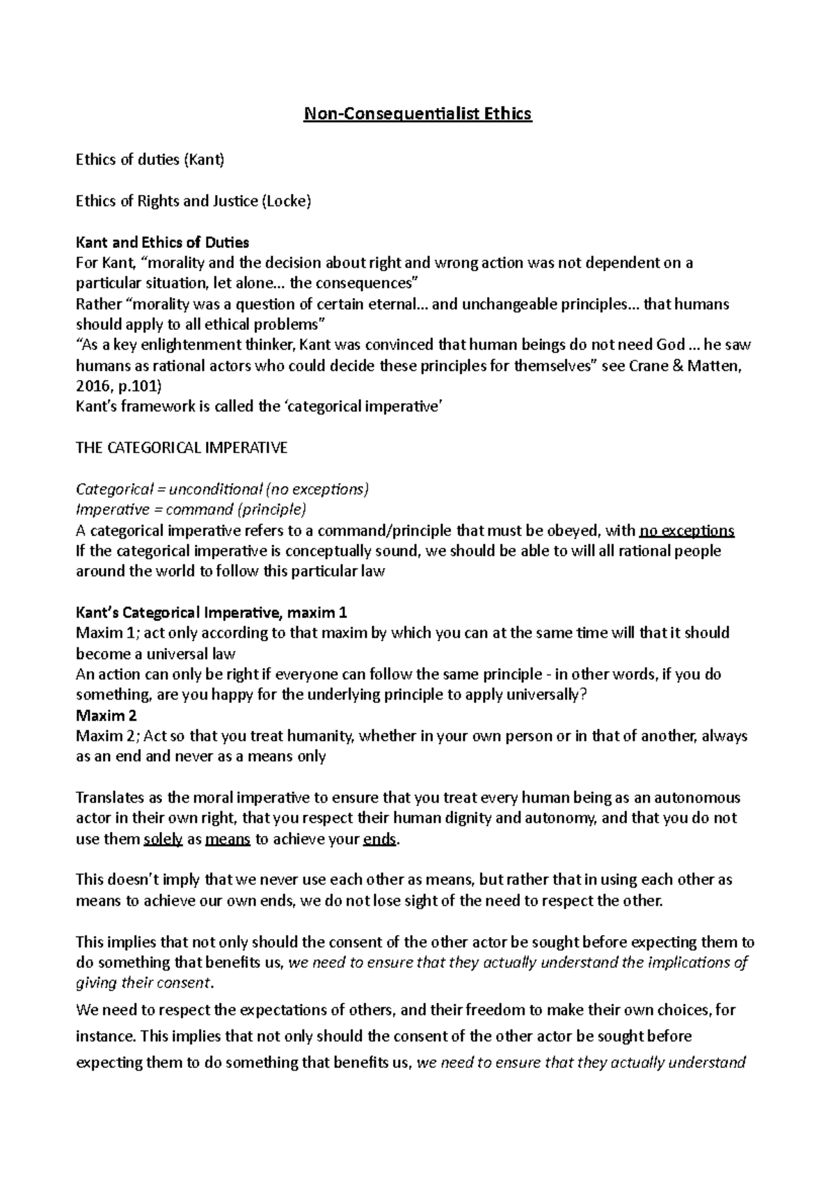 Non consequentialist ethics - Non-Consequentialist Ethics Ethics of ...