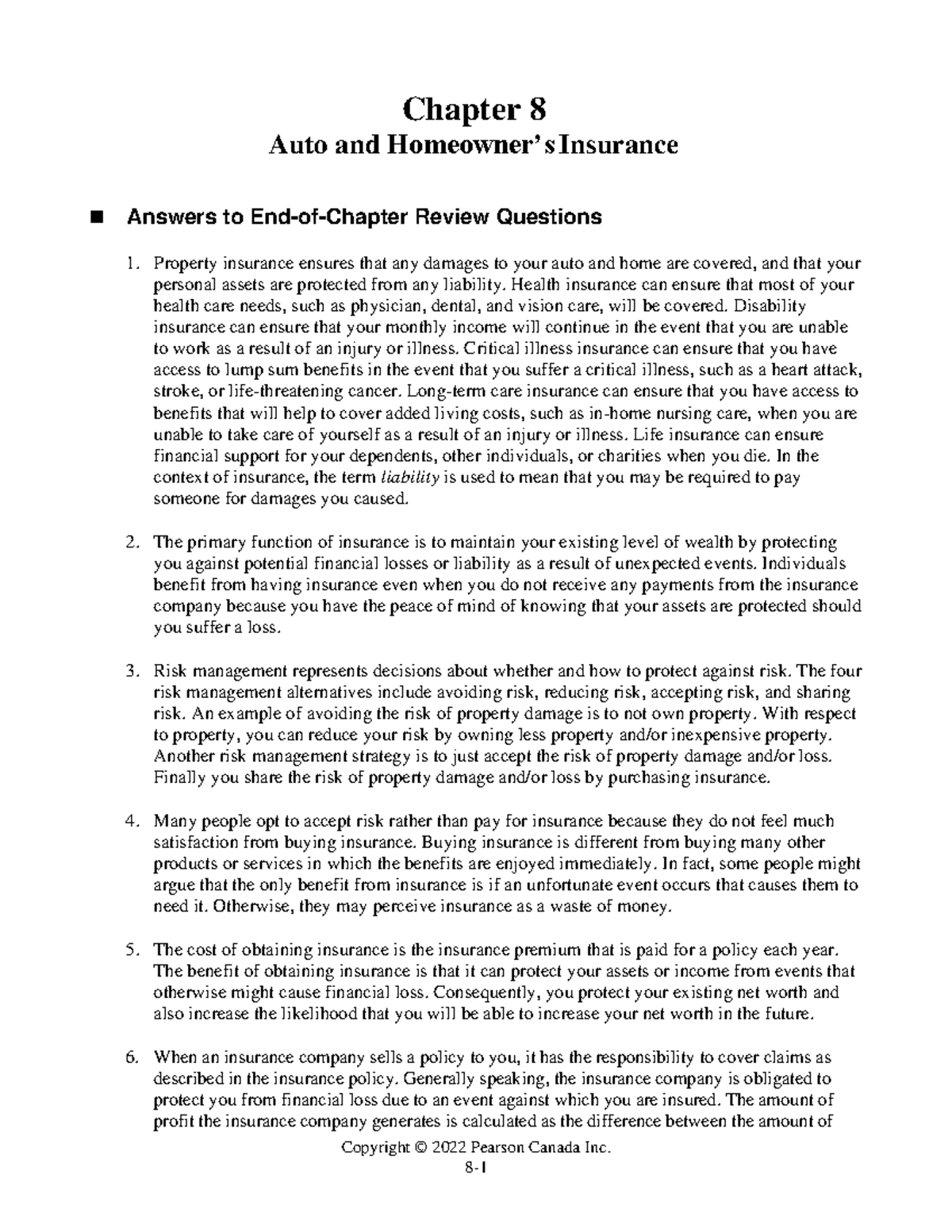 Chapter 8 Auto and Insurance Review Questions - Studocu
