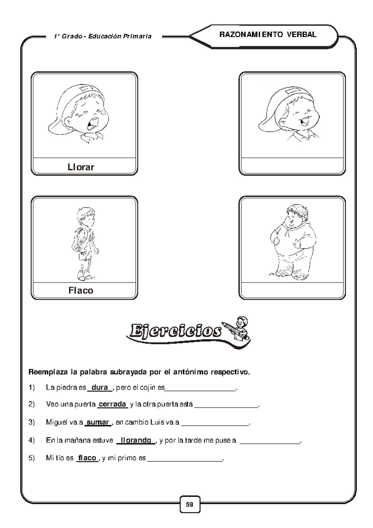 RAZ. Verbal 2 - .020 - 1° G r ado - Educación Pr im ar ia RAZONAMI ENTO ...
