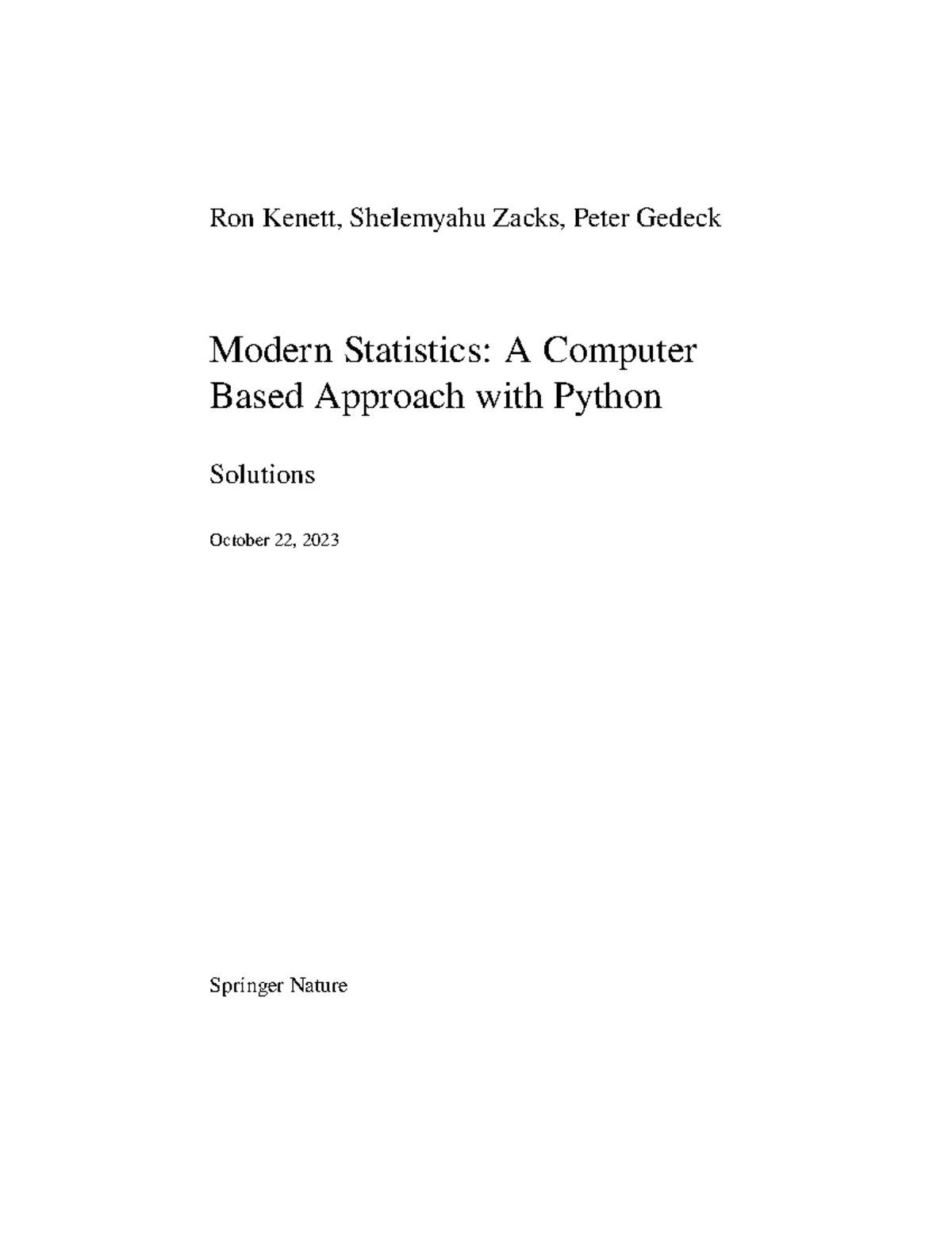 Solutions Modernstatistics - Ron Kenett, Shelemyahu Zacks, Peter Gedeck ...
