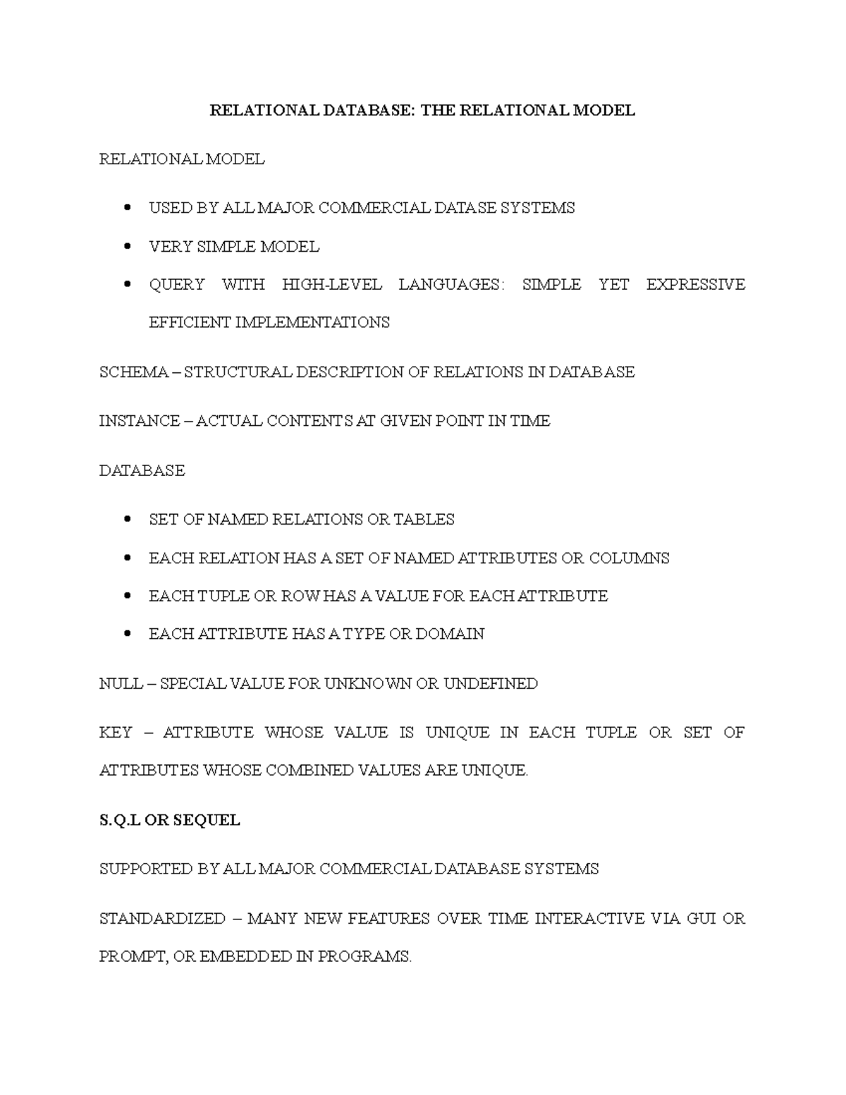 Relational Database This Are My Lecture Notes And Practice Materials
