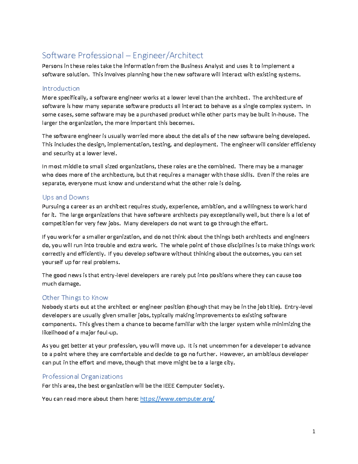 Software Professional Engineer Architect - 1 Software Professional – Engineer/Architect Persons ...