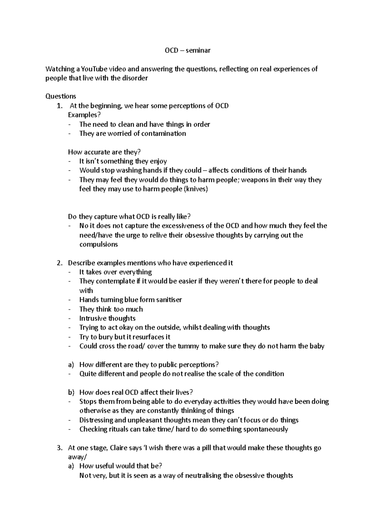 OCD - OCD - questions and answers - OCD – seminar Watching a YouTube ...