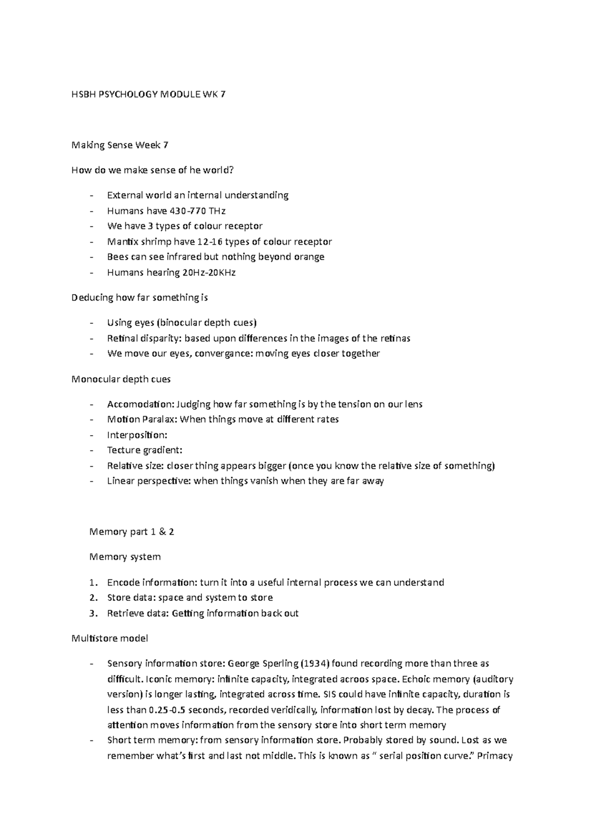 HSBH Psychology Module WK 7 - HSBH PSYCHOLOGY MODULE WK 7 Making Sense ...