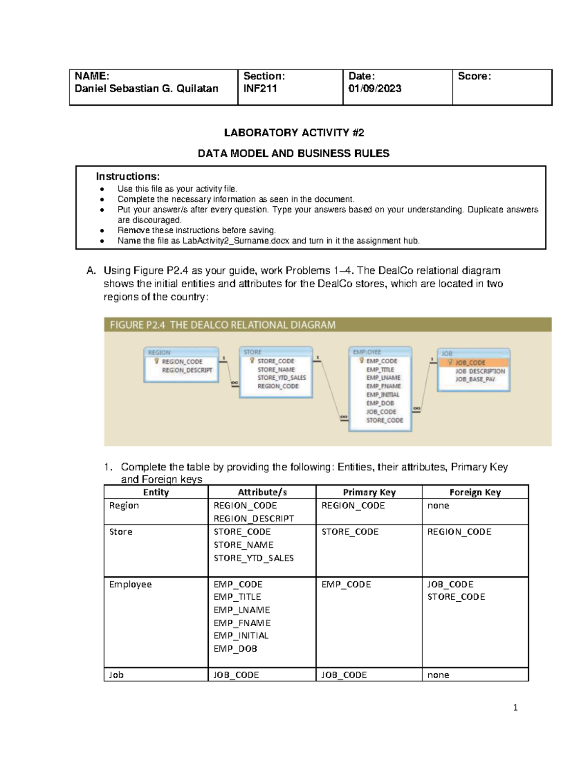 Lab Activity 2 Quilatan - NAME: Daniel Sebastian G. Quilatan Section ...