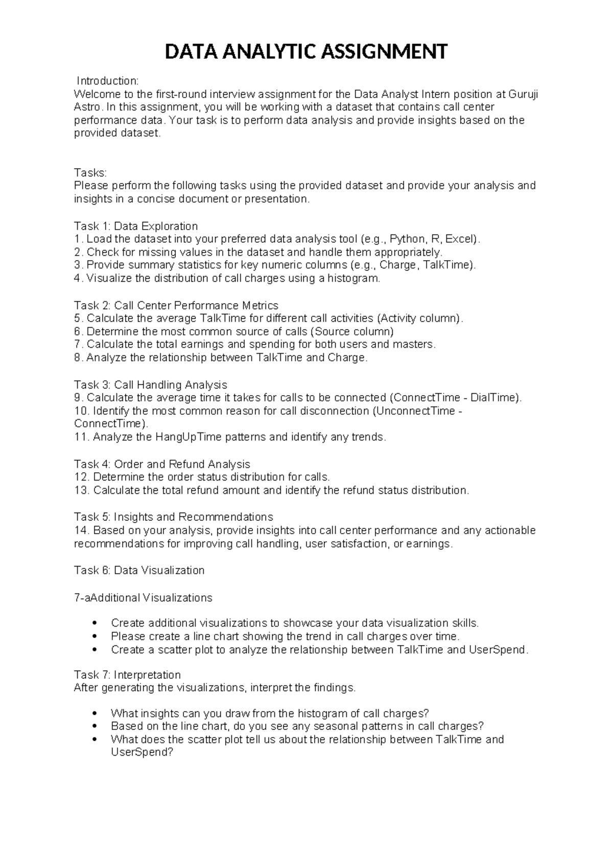 Data Analytic Assignment Data Analytic Assignment Introduction Welcome To The First Round