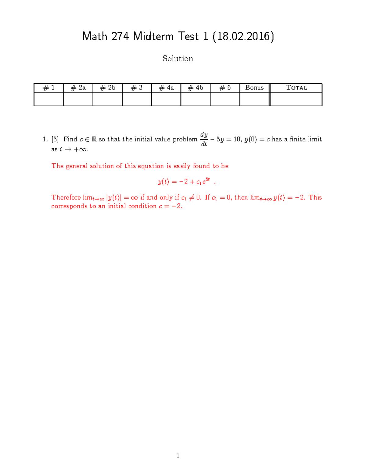 Math274-T1s - tutorial - Math 274 Midterm Test 1 (18.02) Solution 1 ...