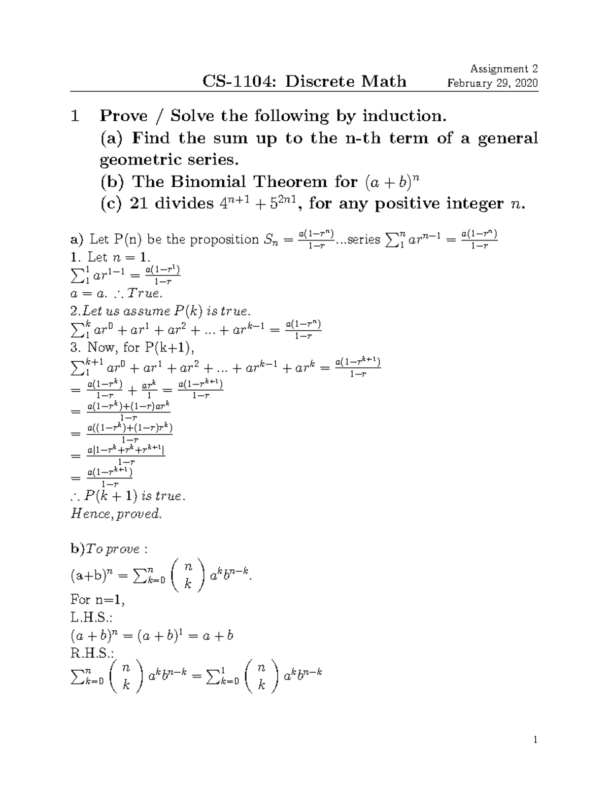 Assignment 2 Pratham Singh - CS-1104: Discrete Math February 29, 2020 1 ...