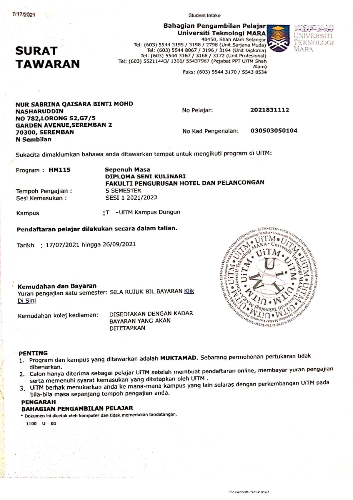 Surat Tawaran NOTHING NOTHING NOTHING - pengurusan perkhidmatan makanan ...