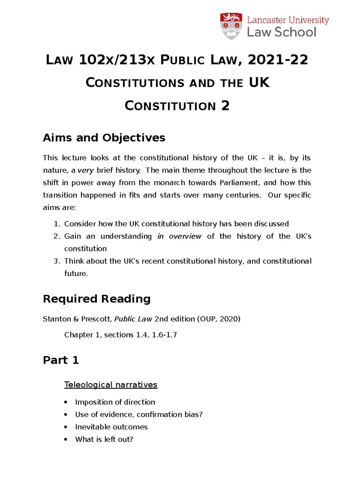 Constitutions and the UK Constitution 2 hand out (2021-22) - LAW 102 X ...