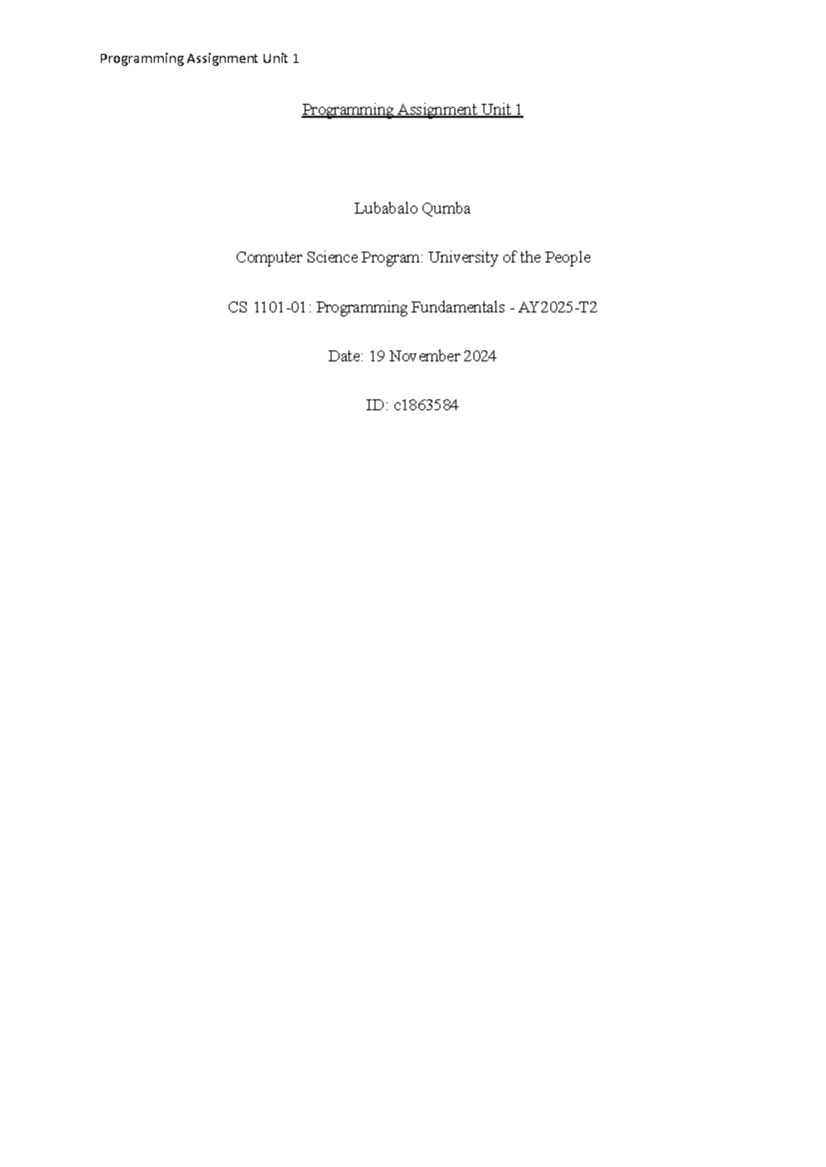 Programming Assignment Unit 1 If You Are Trying To Print Your Name