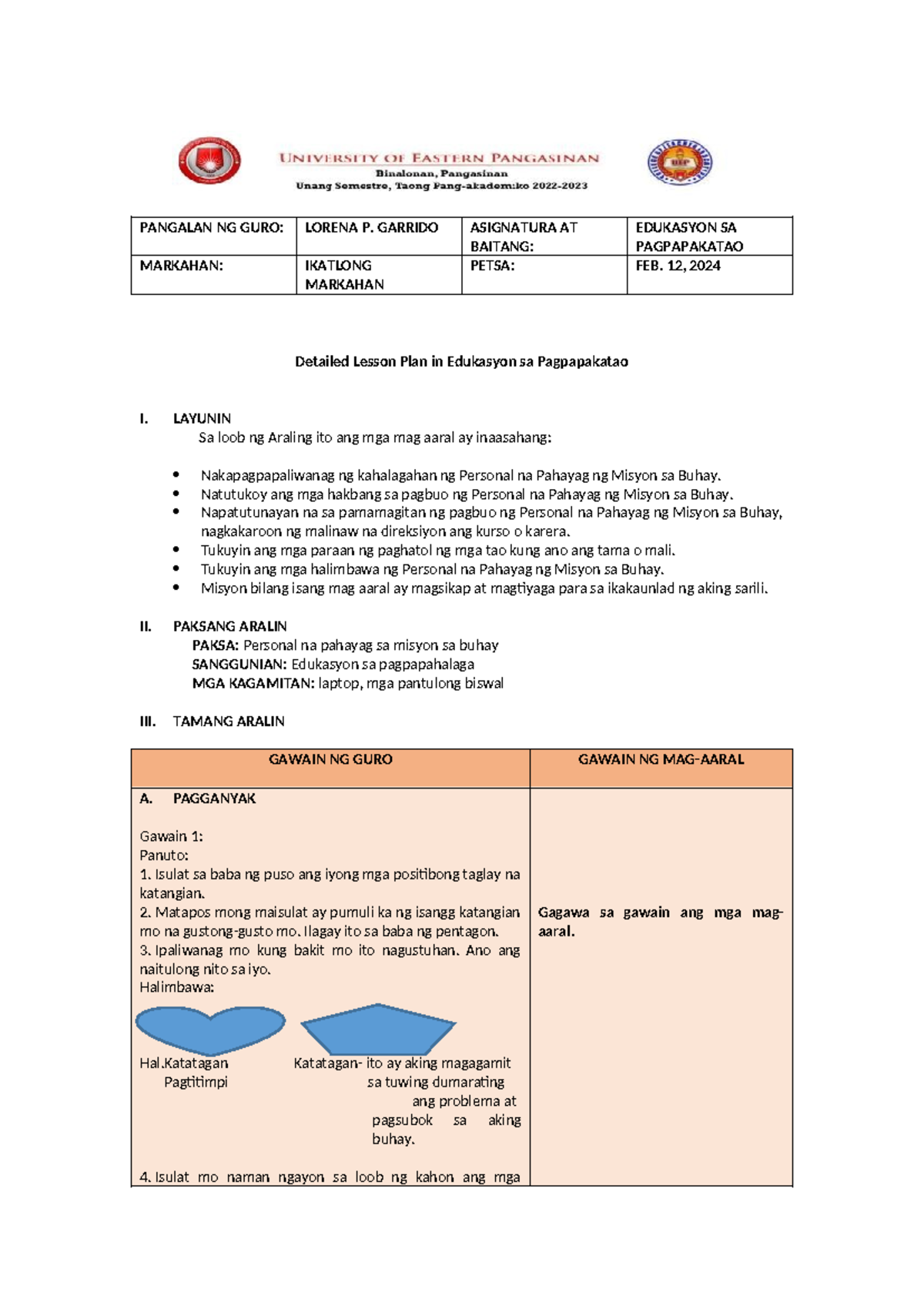 Detailed lesson plan 20 - PANGALAN NG GURO: LORENA P. GARRIDO ...