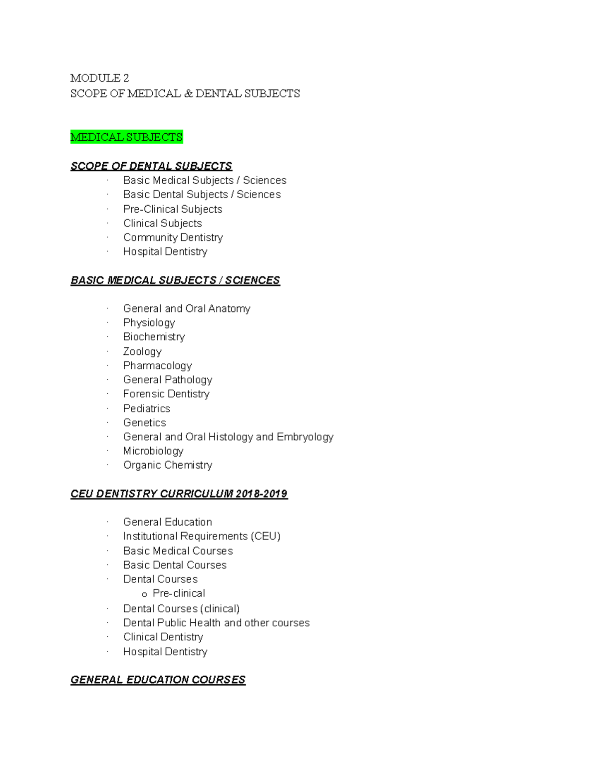 Module 2 - Lecture notes 1-5 - MODULE 2 SCOPE OF MEDICAL & DENTAL ...
