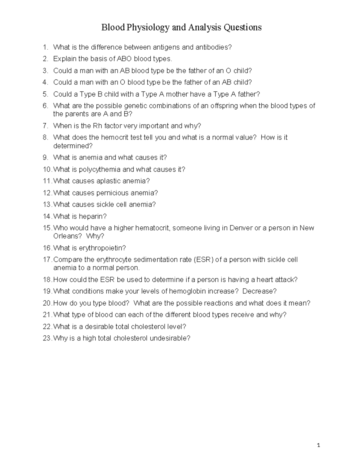 Blood Physiology and Analaysis Questions - What is the difference ...