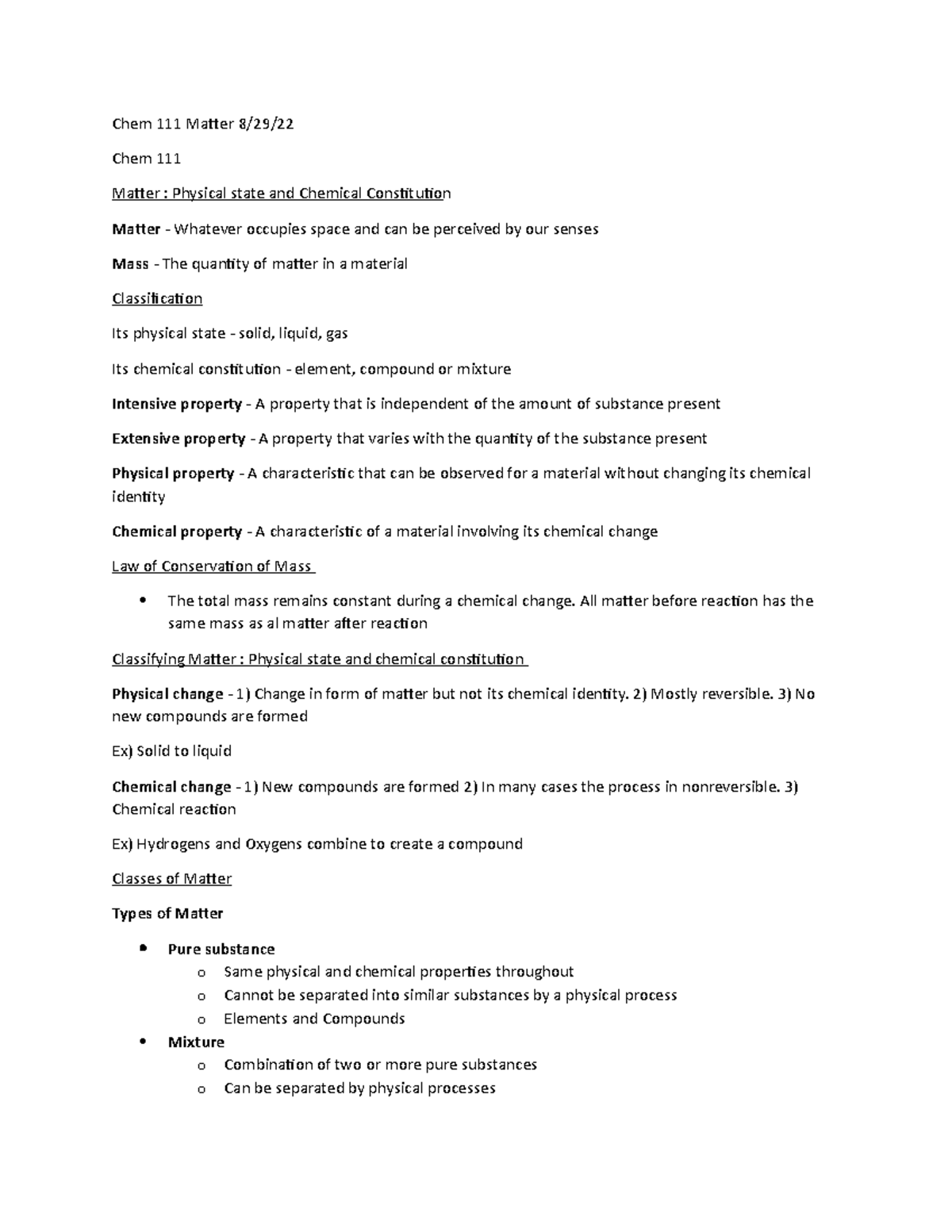 Document 3 - Chemistry Lecture Notes on Matter, SUNY Binghamton ...