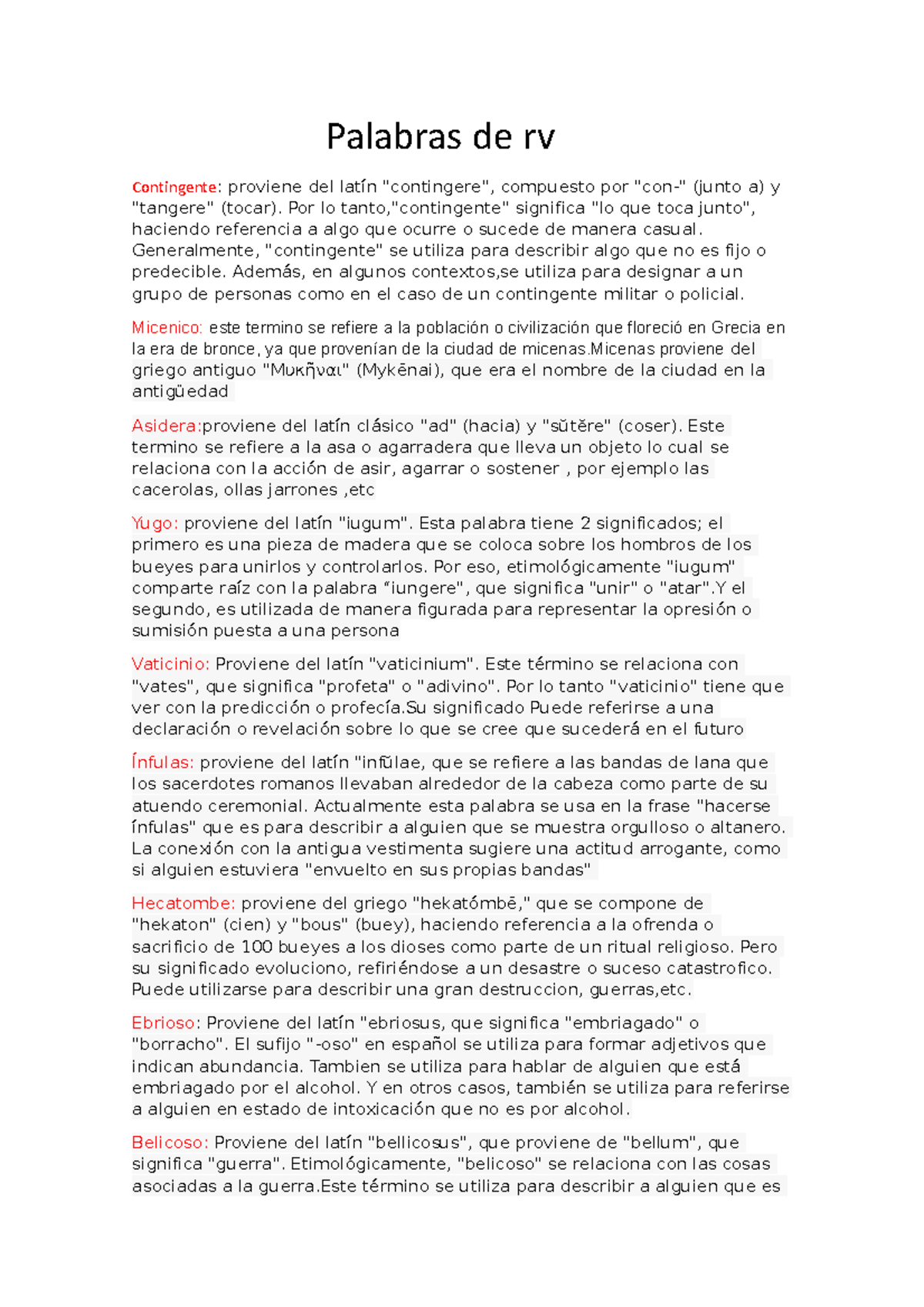 Palabras de rv - thanks - Palabras de rv Contingente: proviene del ...