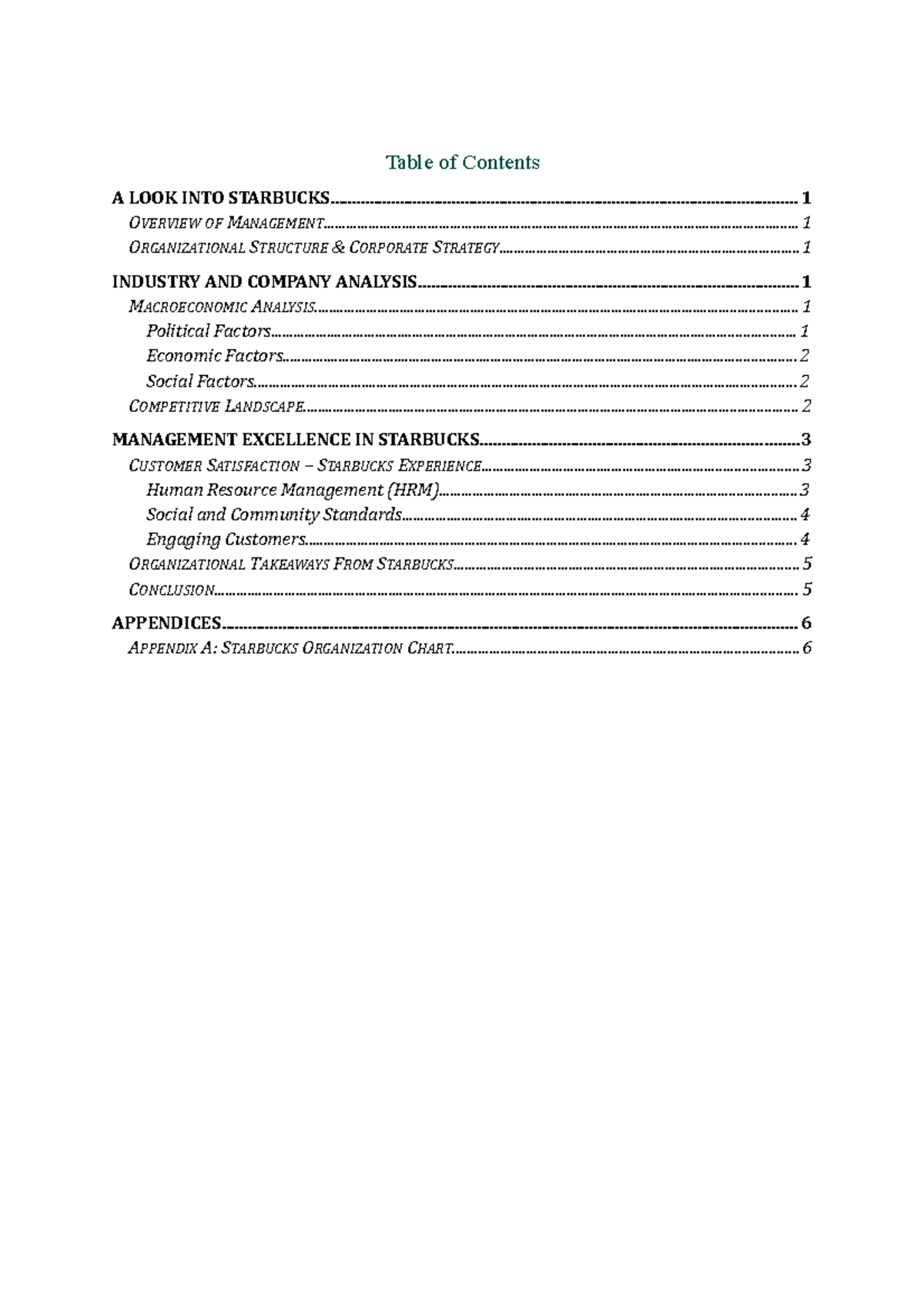 Management and Organisation Report Final - Table of Contents A LOOK ...
