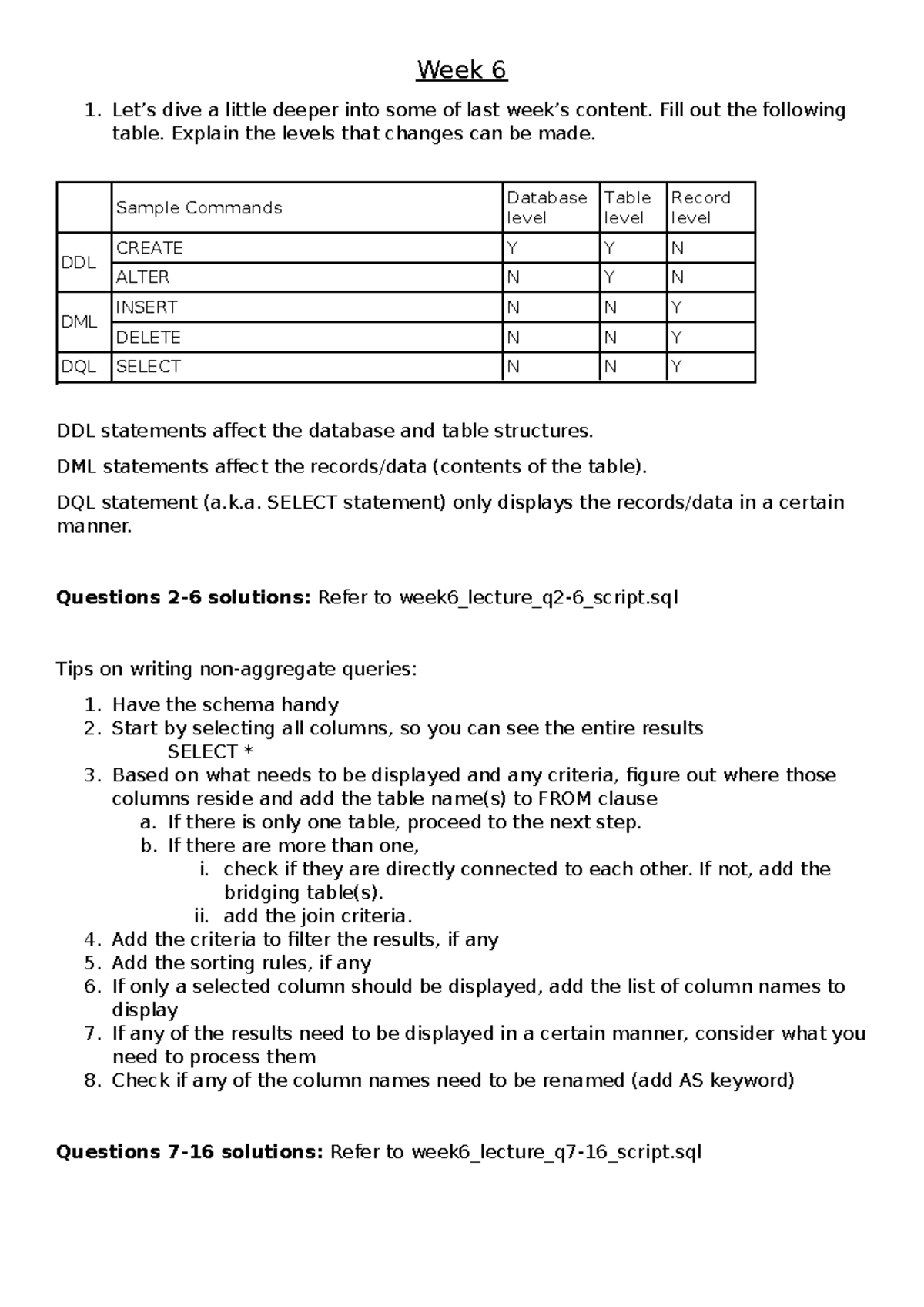 Week 6 notes - Week 6 1. Let’s dive a little deeper into some of last ...