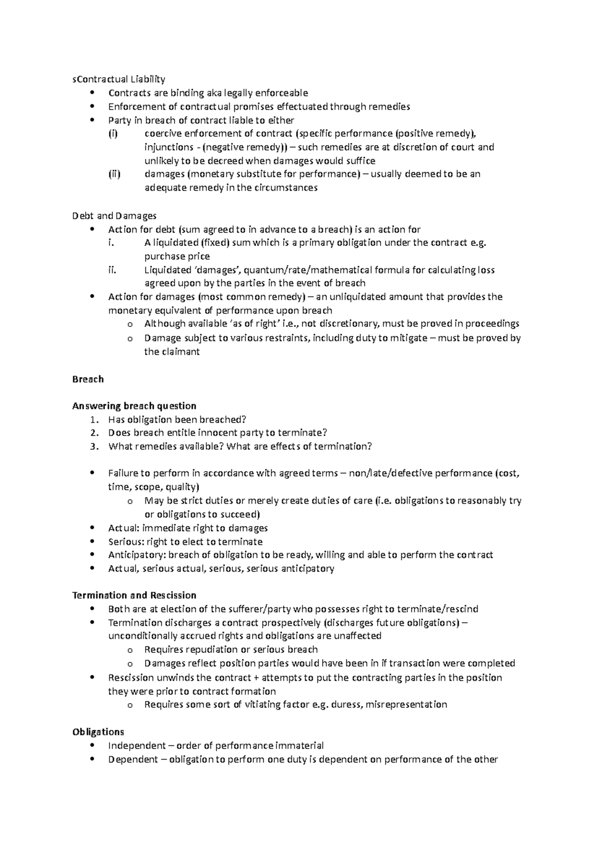 Contracts II Notes - sContractual Liability Contracts are binding aka ...