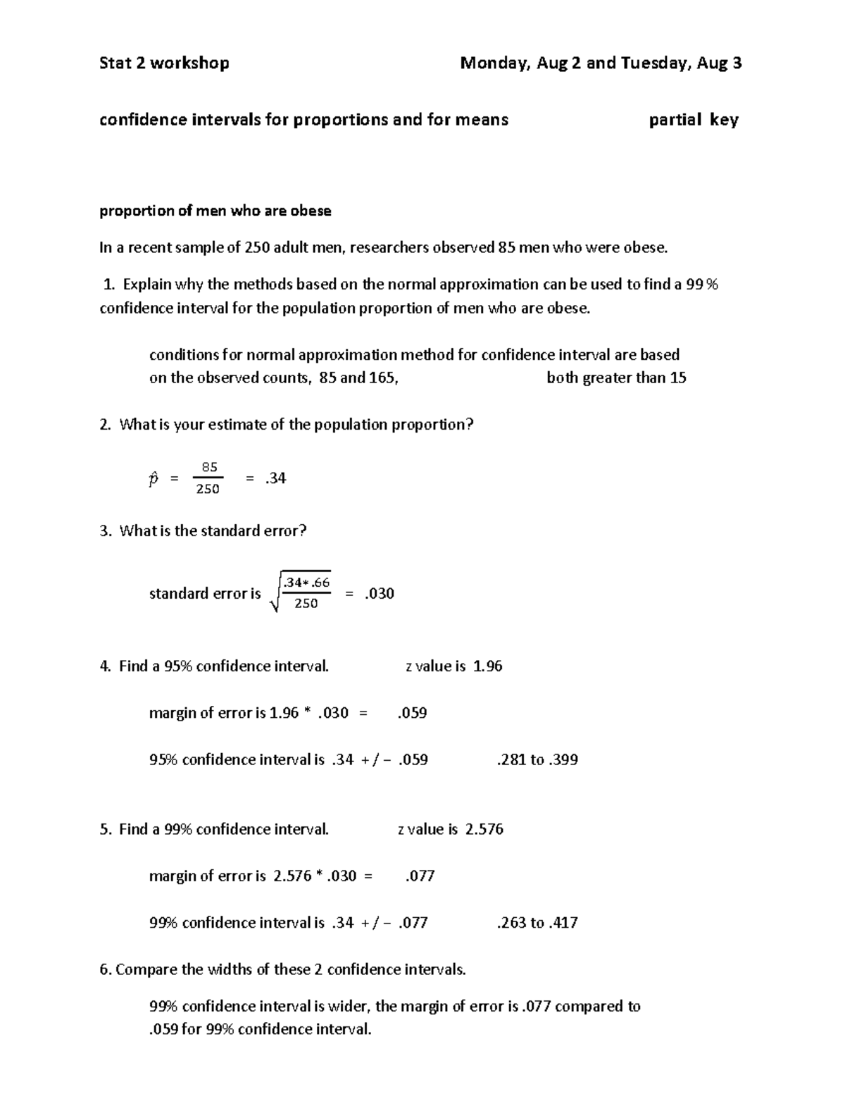 Mon aug2 tue aug3 work key - Stat 2 workshop Monday, Aug 2 and Tuesday ...