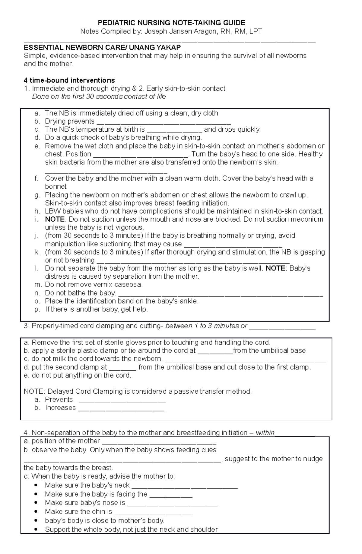 Pedia NEW NOTE Taking Guide 2 - PEDIATRIC NURSING NOTE-TAKING GUIDE ...