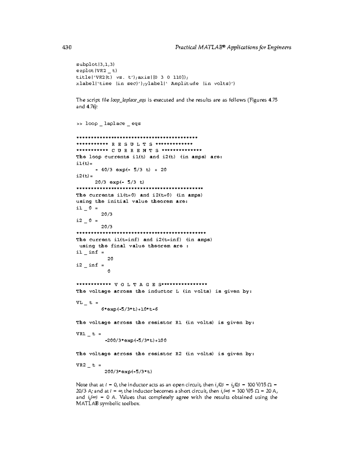 Practical Matlab (45) - 430 Practical MATLAB® Applications for Engineers subplot(3,1,3) ezplot ...