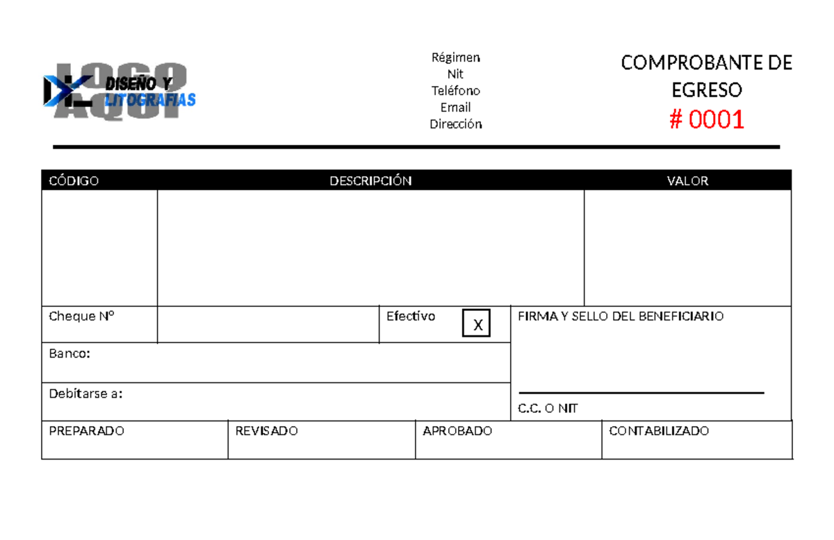Comprobante egreso word - Derecho contratcion - Régimen Nit Teléfono ...