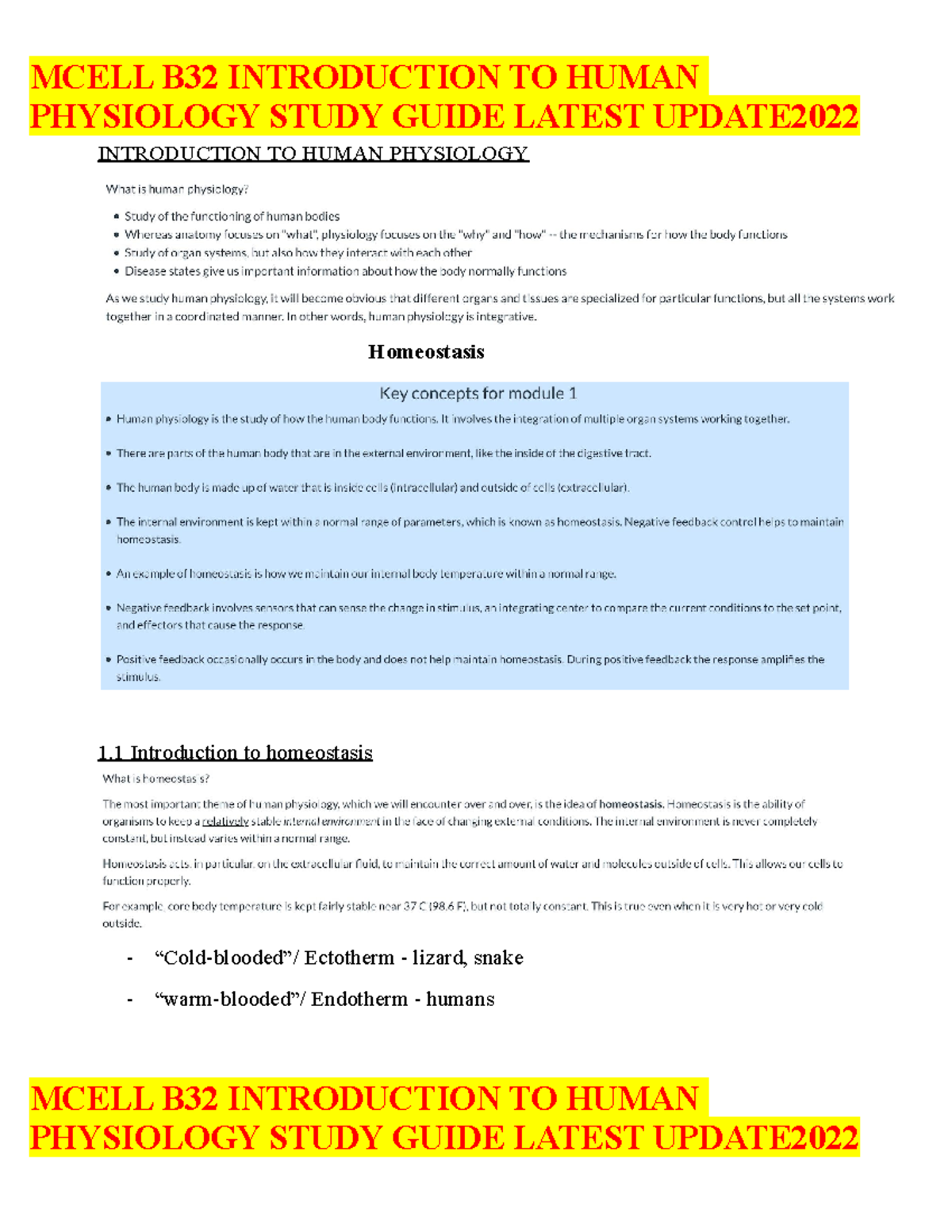 Introduction TO Human Physiology - PHYSIOLOGY STUDY GUIDE LATEST UPDATE ...