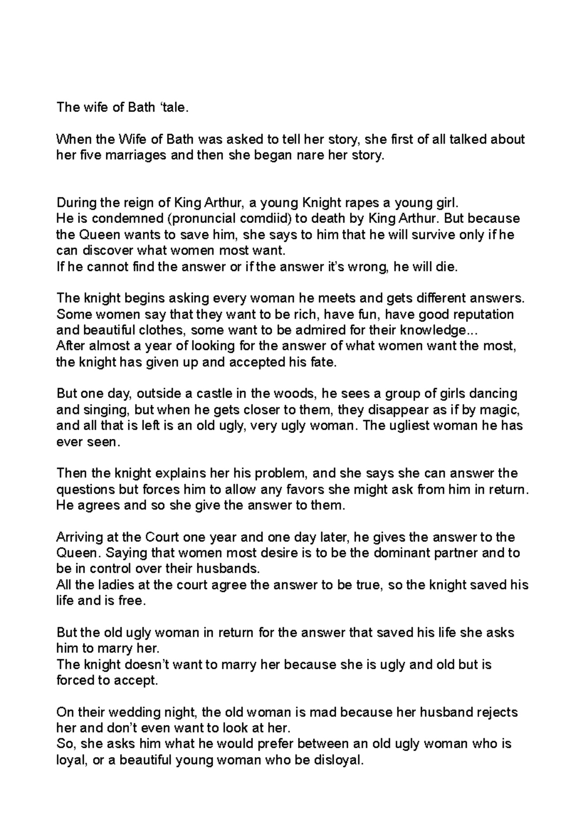 The wife of bath's story. - The wife of Bath ‘tale. When the Wife of ...