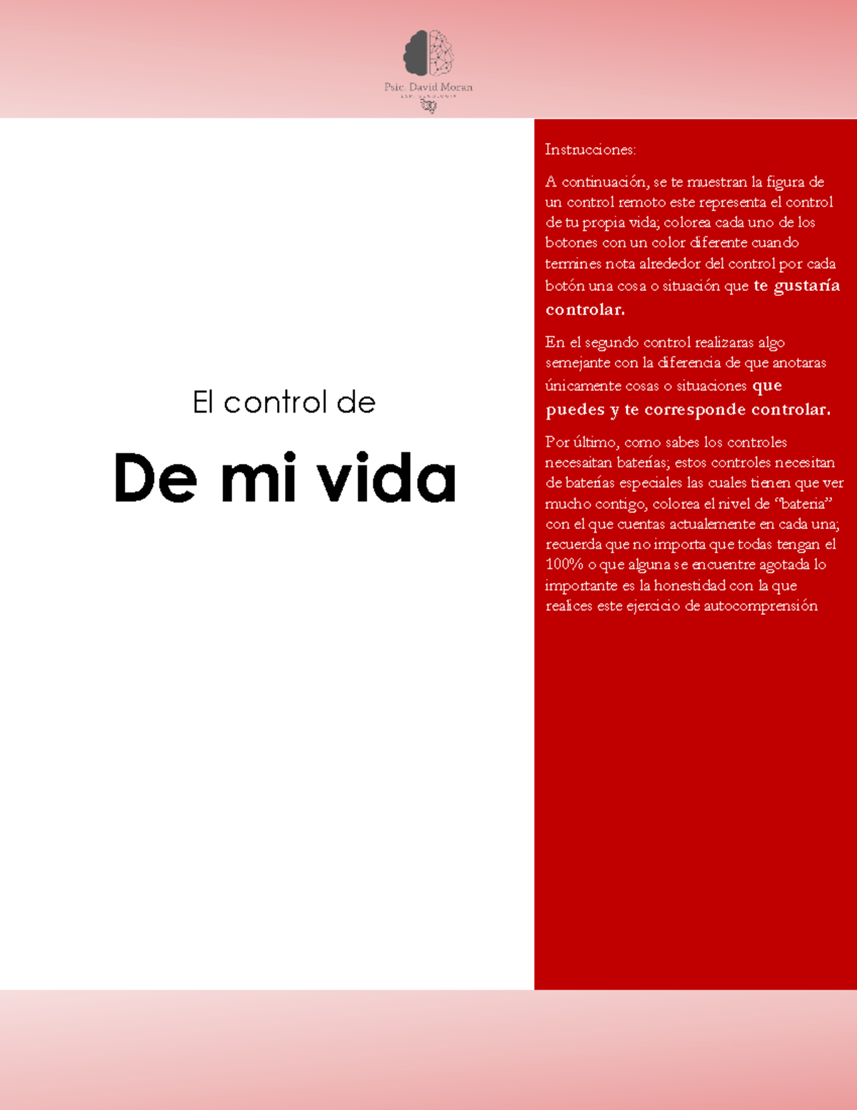 El control de mi vida - pkbbv - Instrucciones: A continuación, se te ...