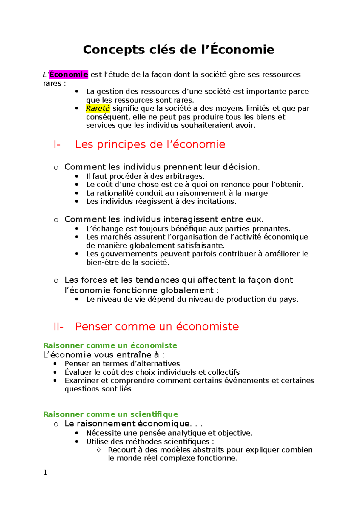 Cours 1 éco - Concepts clés de l’Économie L’Économie est l’étude de la ...