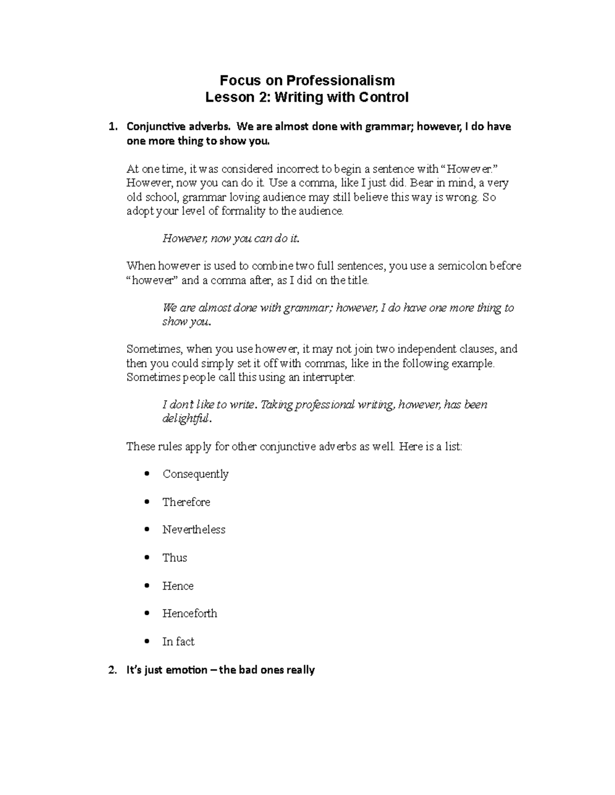 Focus on Professionalism Lesson 2: Writing with Control - Studocu