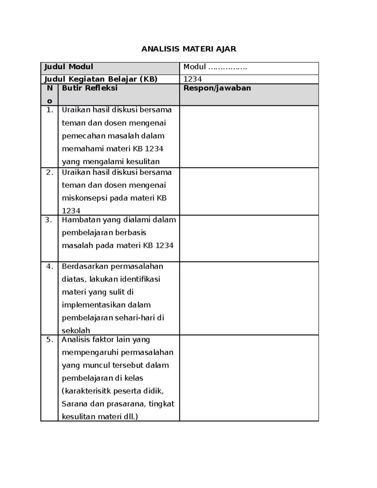 Contoh Analisis Materi AJAR - ANALISIS MATERI AJAR Judul Modul Modul ................ Judul ...