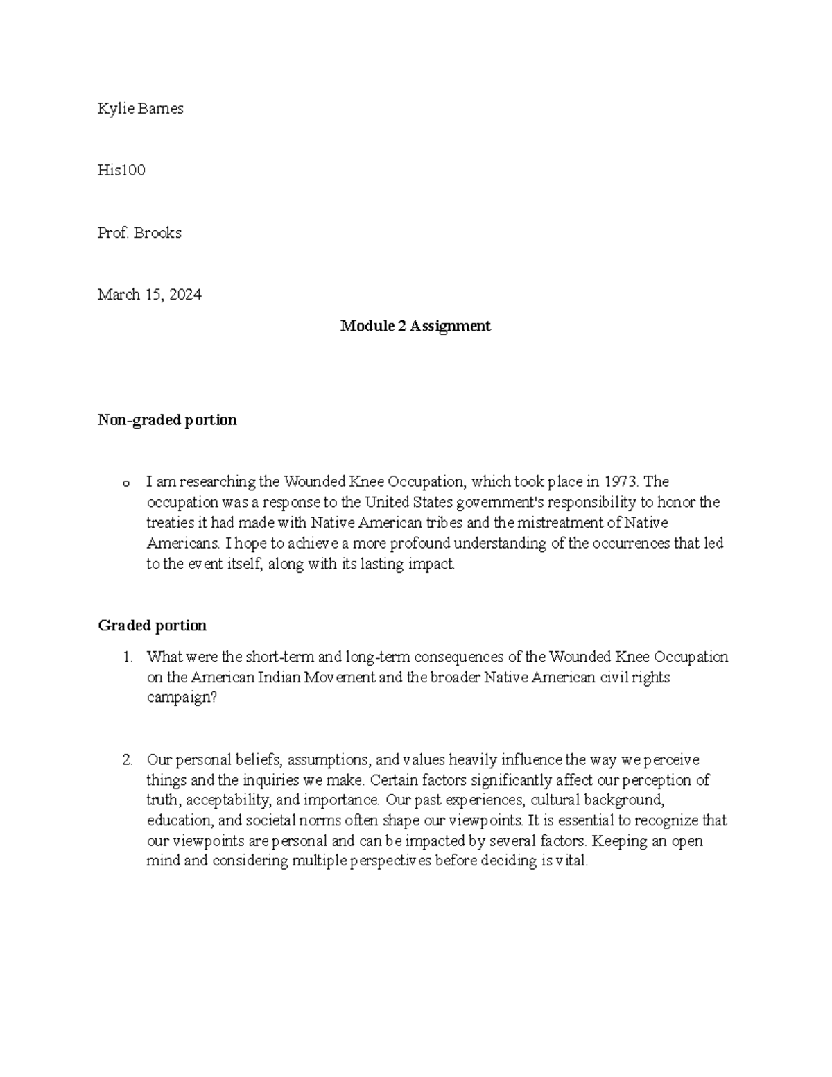 HIS 100 Module Two Activity Research Question - Kylie Barnes His Prof ...