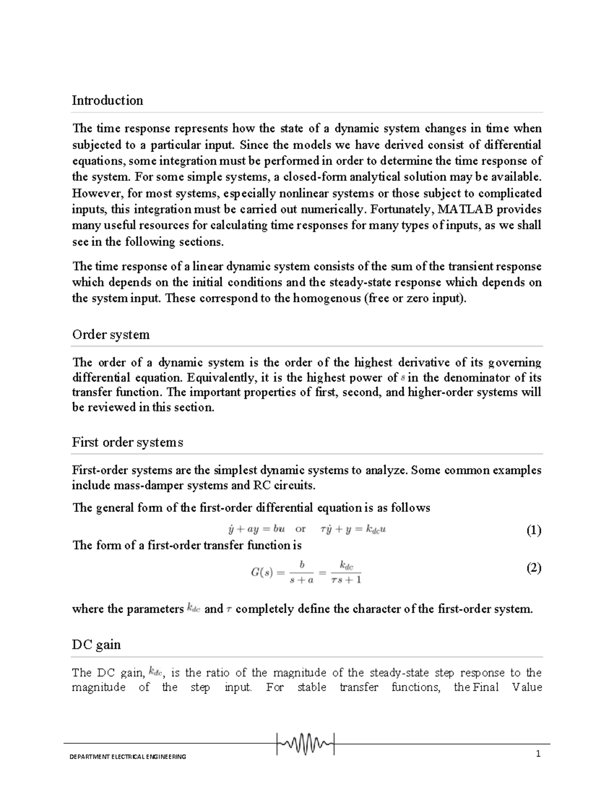 Experiment LAB control First Order syste - 1 Introduction The time ...